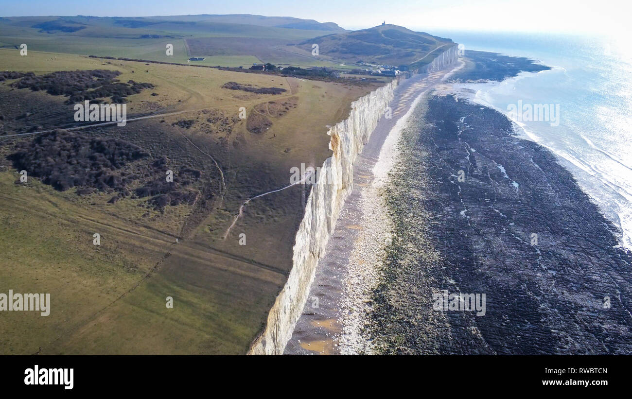 Famous Seven Sisters White Cliffs at the coast of Sussex England Stock ...
