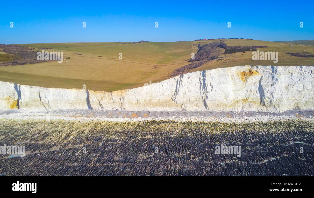 Aerial view over the White Cliffs at the English South coast Stock ...