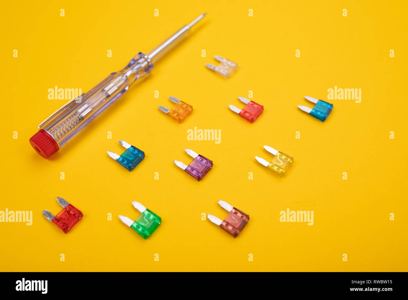 Set of electrical tool on colorful background Stock Photo - Alamy