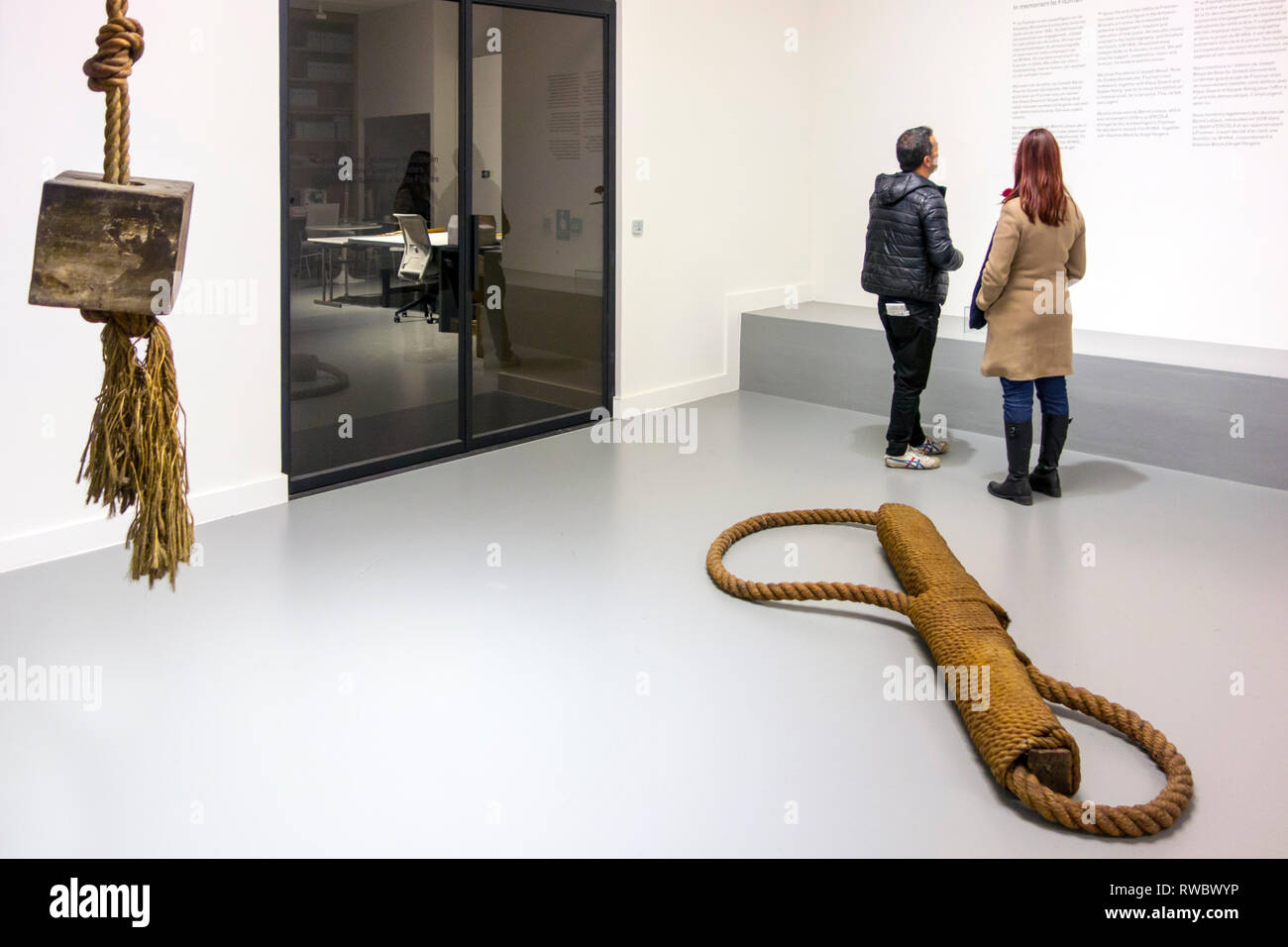 Visitors looking at modern artworks in the MuHKA / Museum van ...