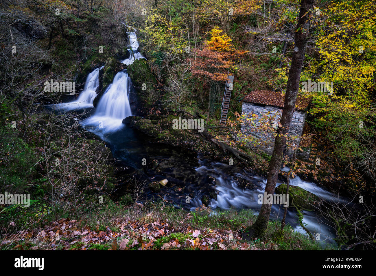 Colwith Force lower section with old mill, Little Langdale, Lake ...
