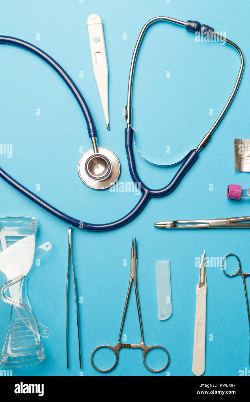 Doctor tools on blue hi-res stock photography and images - Alamy