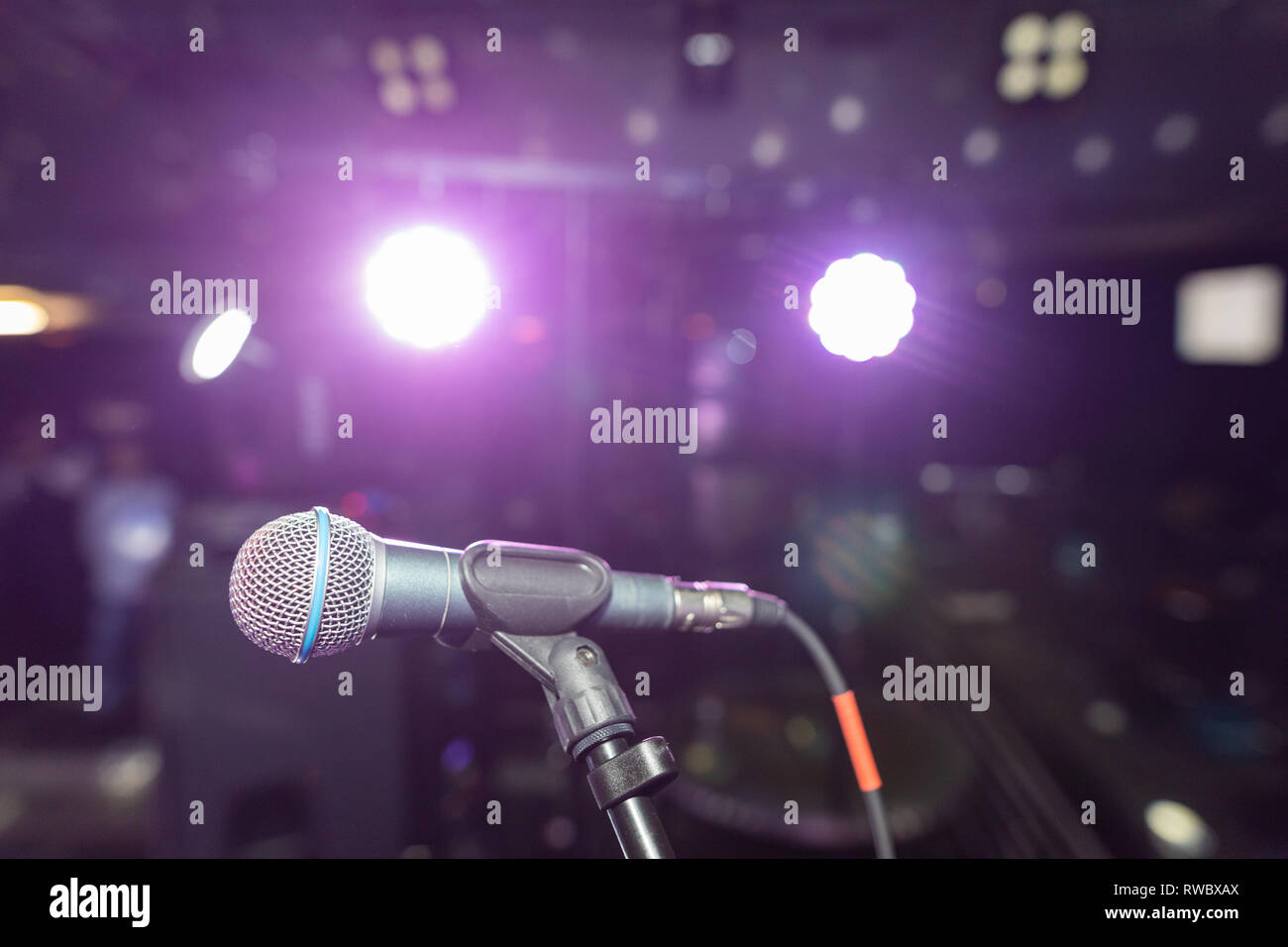 Microphone closeup on the disco club Stock Photo - Alamy