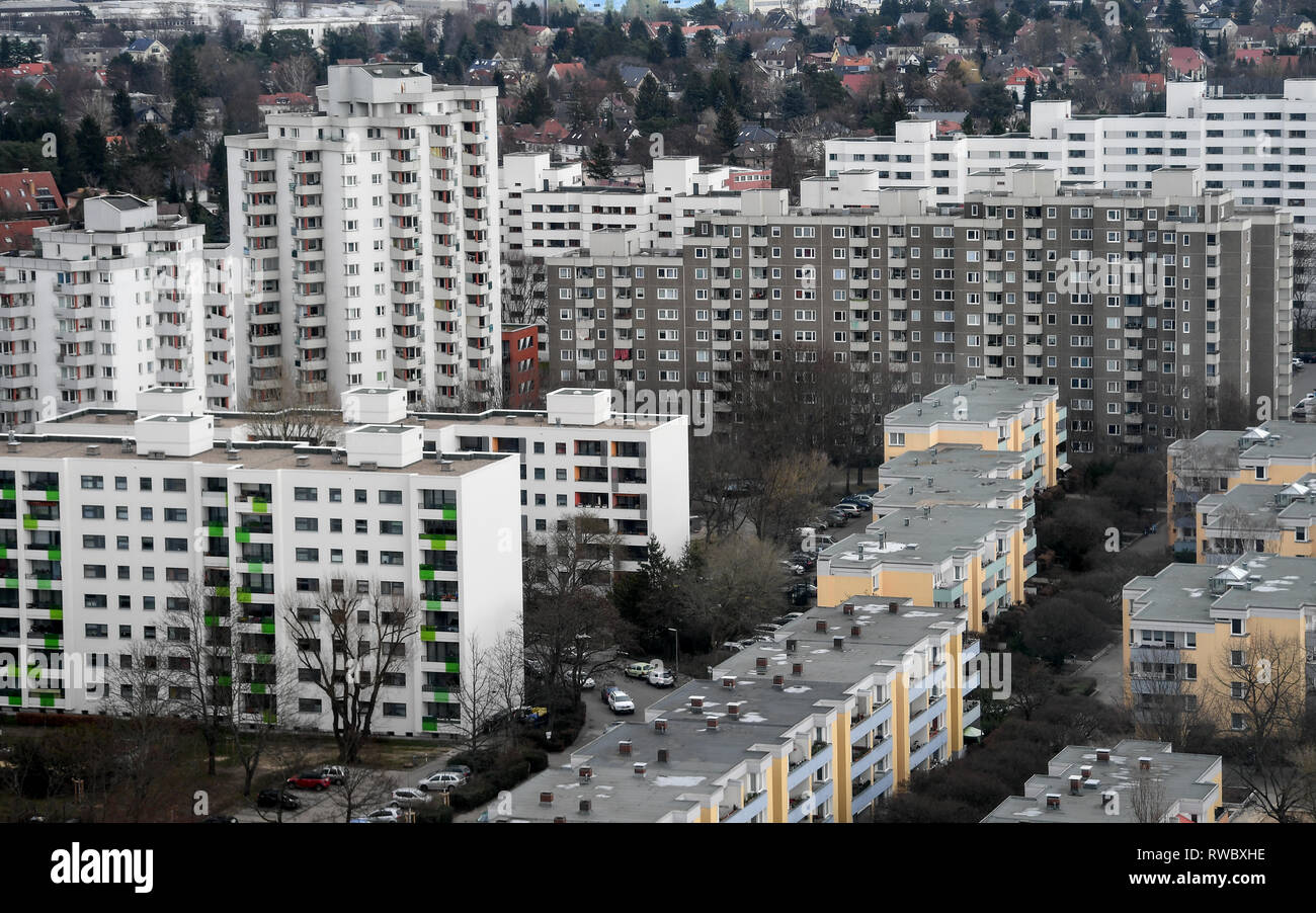 Berlin, Germany. 05th Mar, 2019. Panoramic view over the skyscrapers of ...