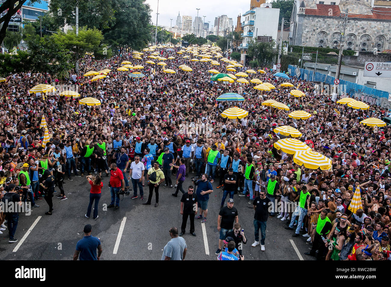 Sao Paulo, Brazil. March 5, 2019 - thousands of people participate in ...