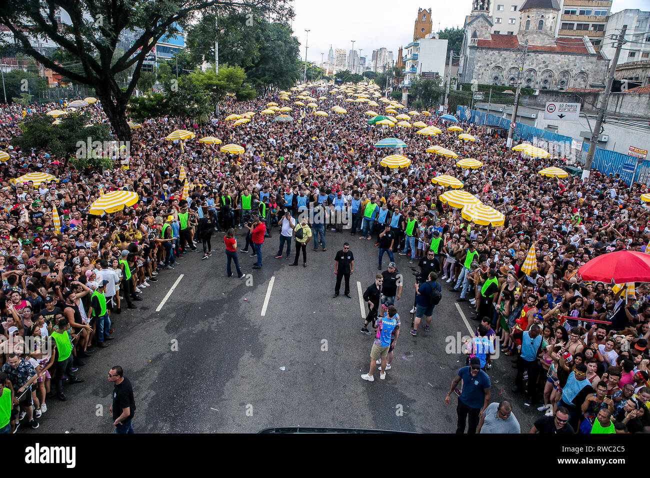 Sao Paulo, Brazil. March 5, 2019 - thousands of people participate in ...