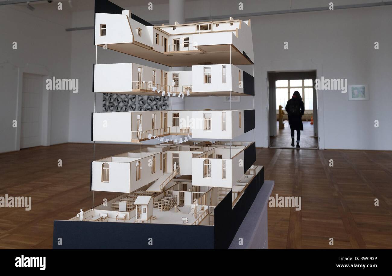 Halle, Germany. 06th Mar, 2019. The model of a residential house is ...