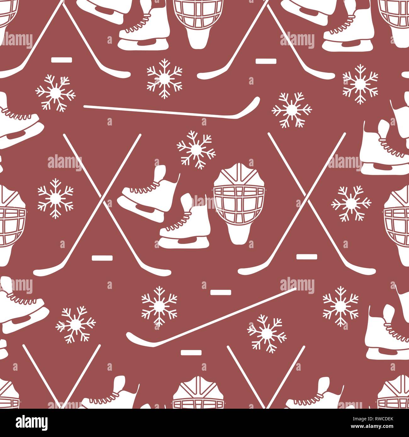 Seamless pattern with skates, goalkeeper mask, hockey stick, ice hockey ...