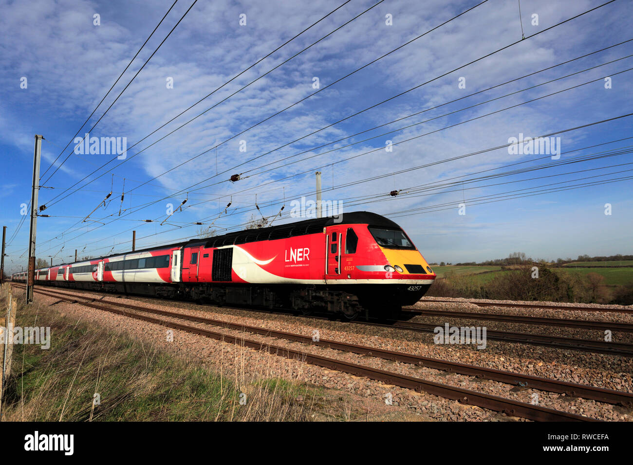 HST 43257 LNER train, London and North Eastern Railway, East Coast Main Line Railway, Grantham ...
