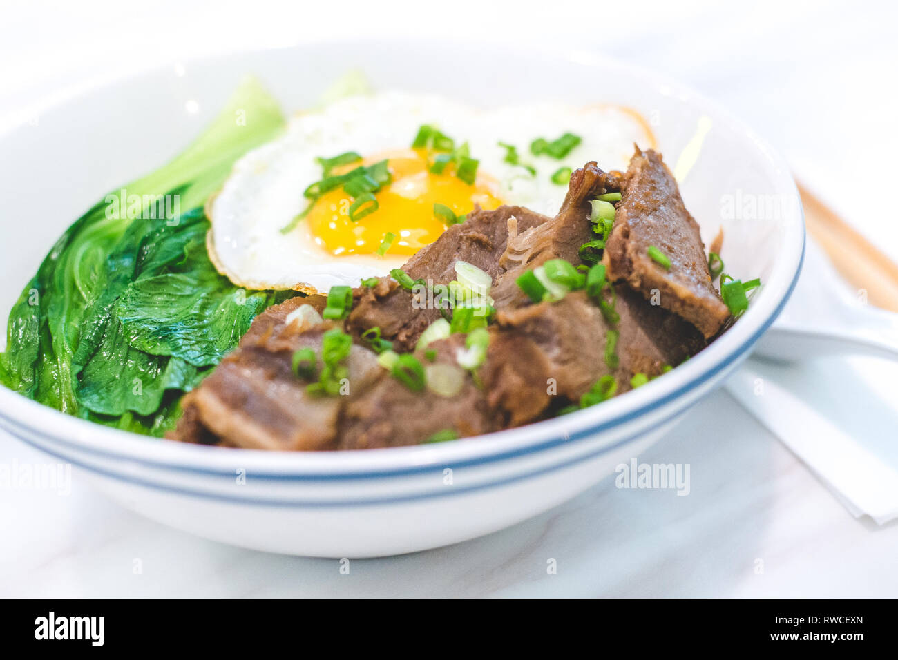 Porky Bowl Homemade char siu with rice and sunny side up & siew pak ...