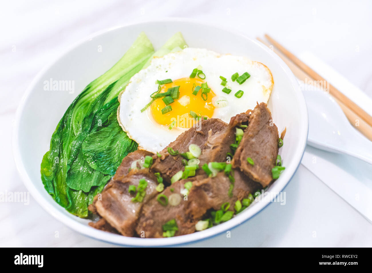 Porky Bowl Homemade char siu with rice and sunny side up & siew pak ...