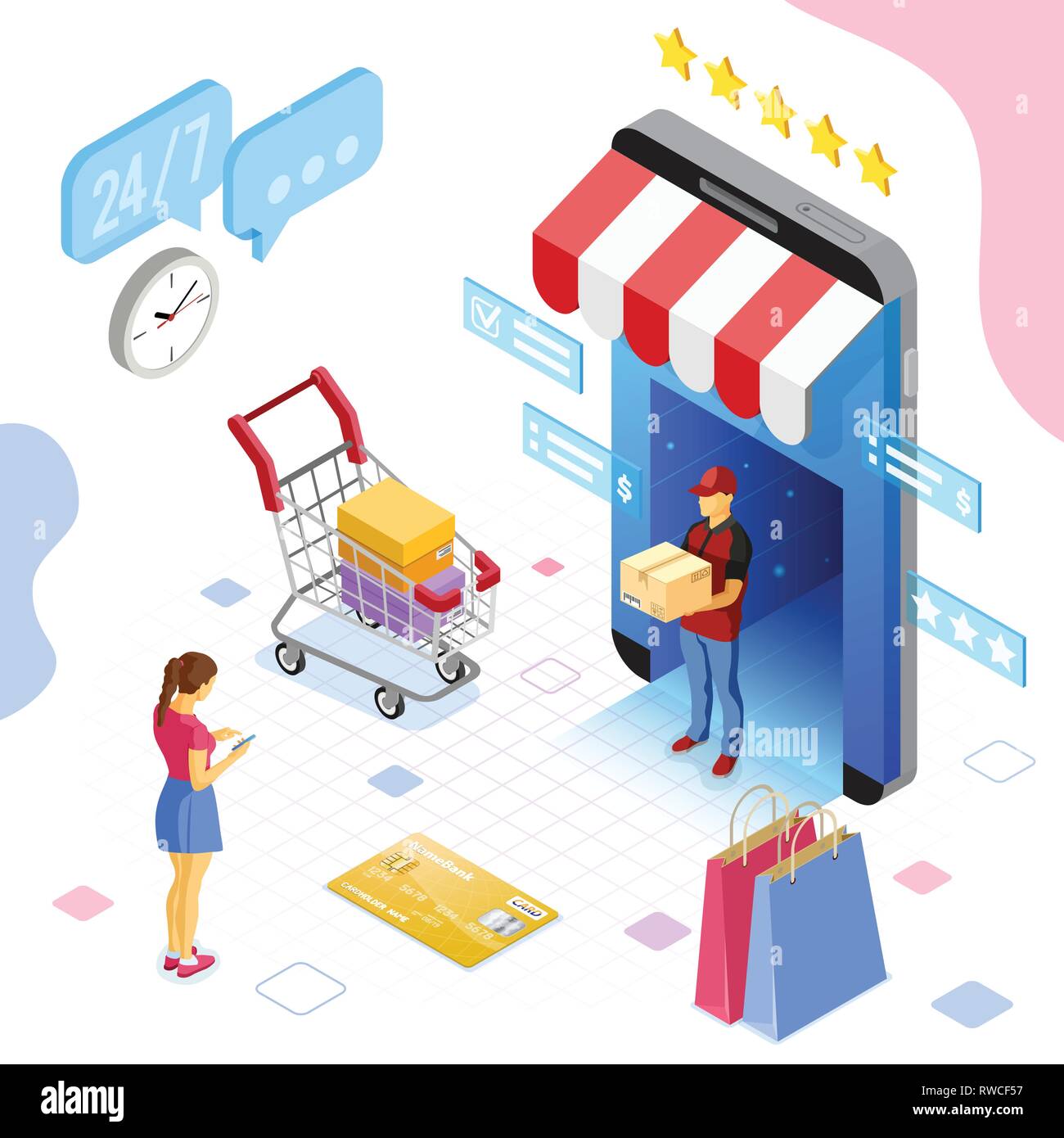 Online Internet Shopping Delivery Isometric Concept Stock Vector Image ...