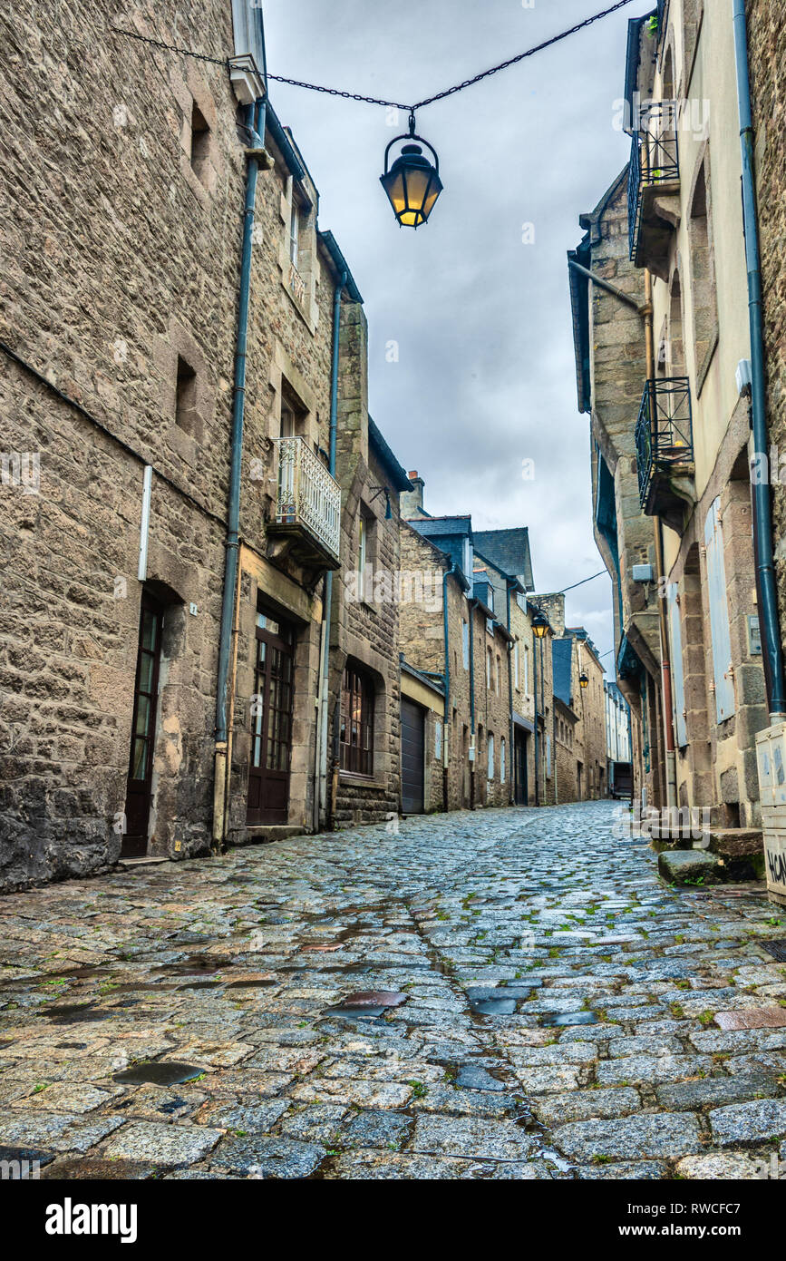 beautiful streets with colombage houses in the famous city of Dinan ...