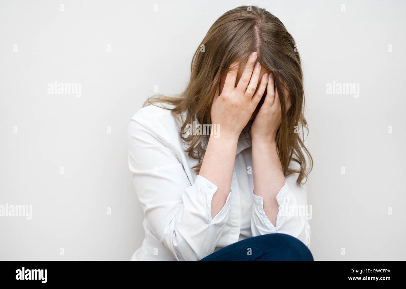 Depressed woman crying. Social problems concept. Place for your text ...