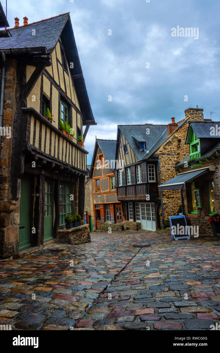 beautiful streets with colombage houses in the famous city of Dinan ...