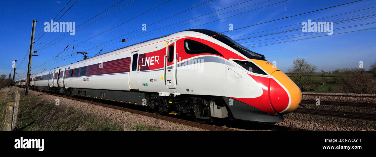 LNER Azuma train, Class 800, East Coast Main Line Railway, near Carlby ...