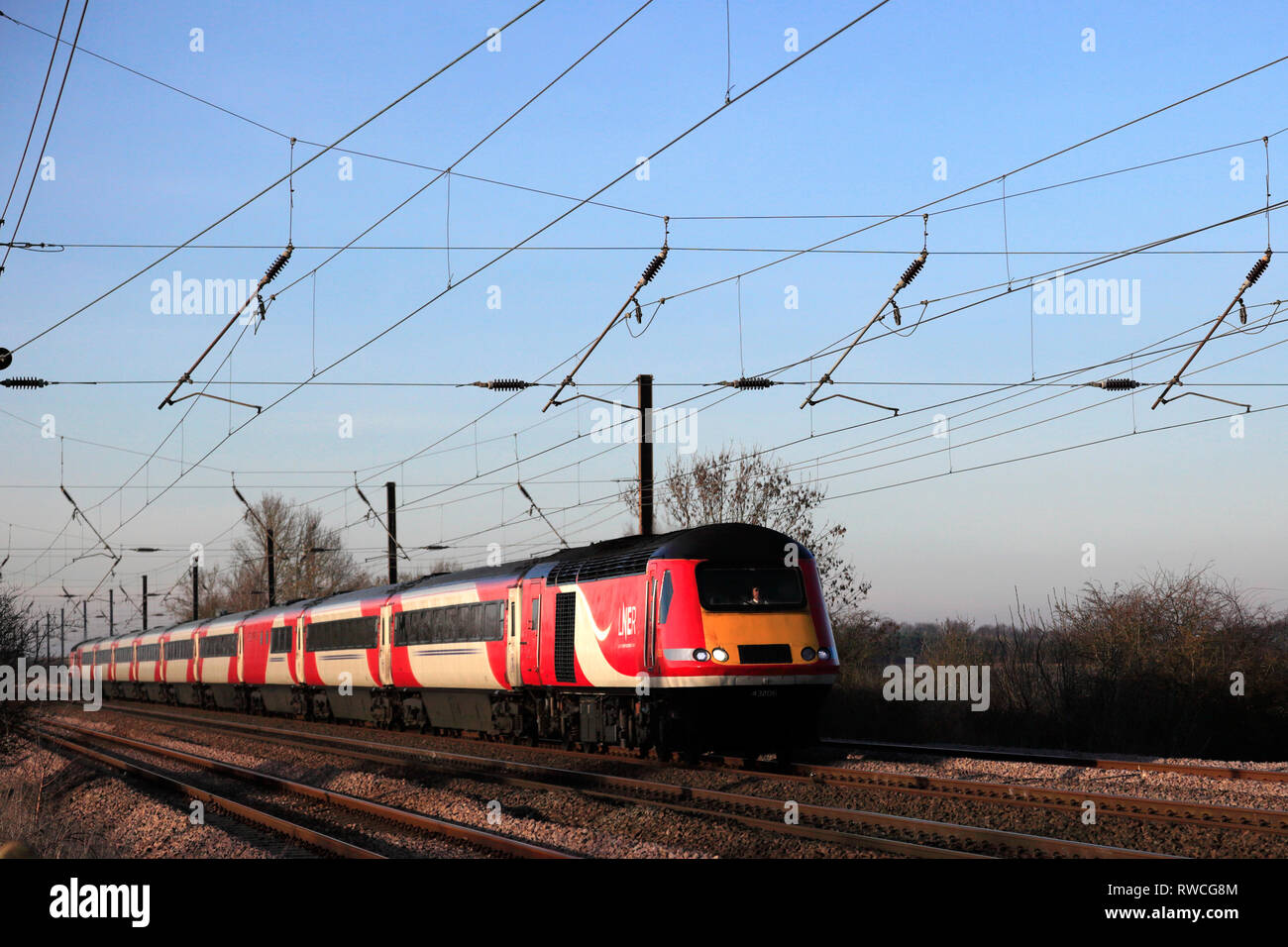 HST 43206 LNER train, London and North Eastern Railway, East Coast Main Line Railway, Grantham ...