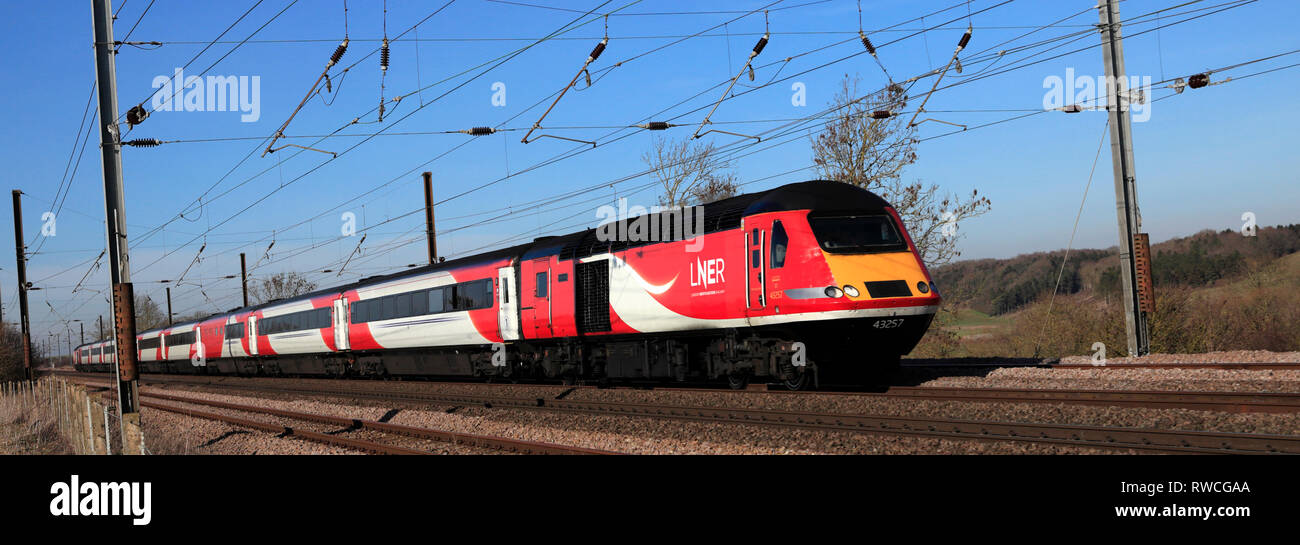 HST 43257 LNER train, London and North Eastern Railway, East Coast Main Line Railway, Grantham ...
