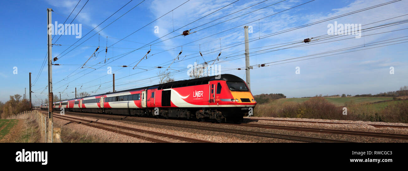HST 43305 LNER train, London and North Eastern Railway, East Coast Main Line Railway, Grantham ...