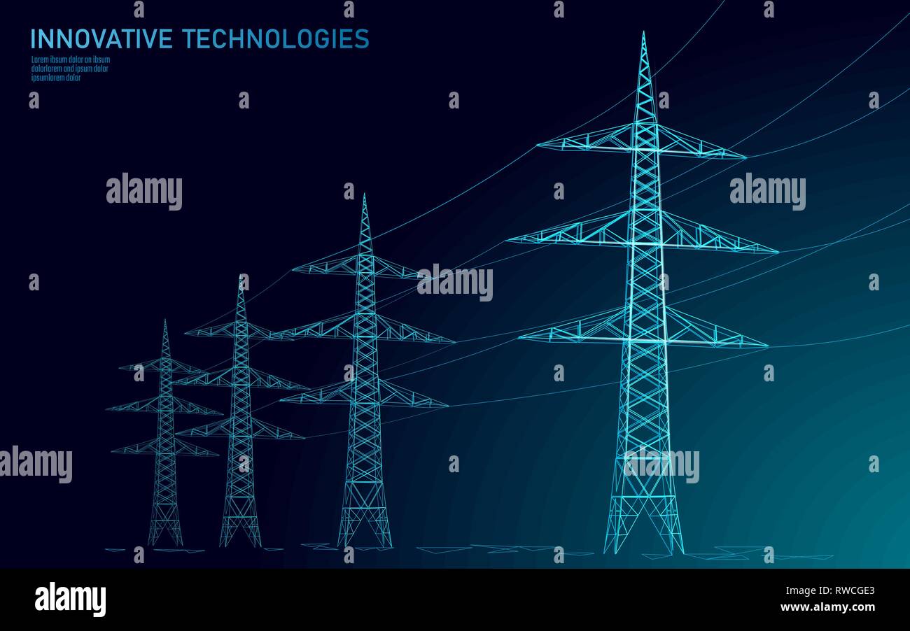 Low poly high voltage power line silhouette. Electricity supply ...