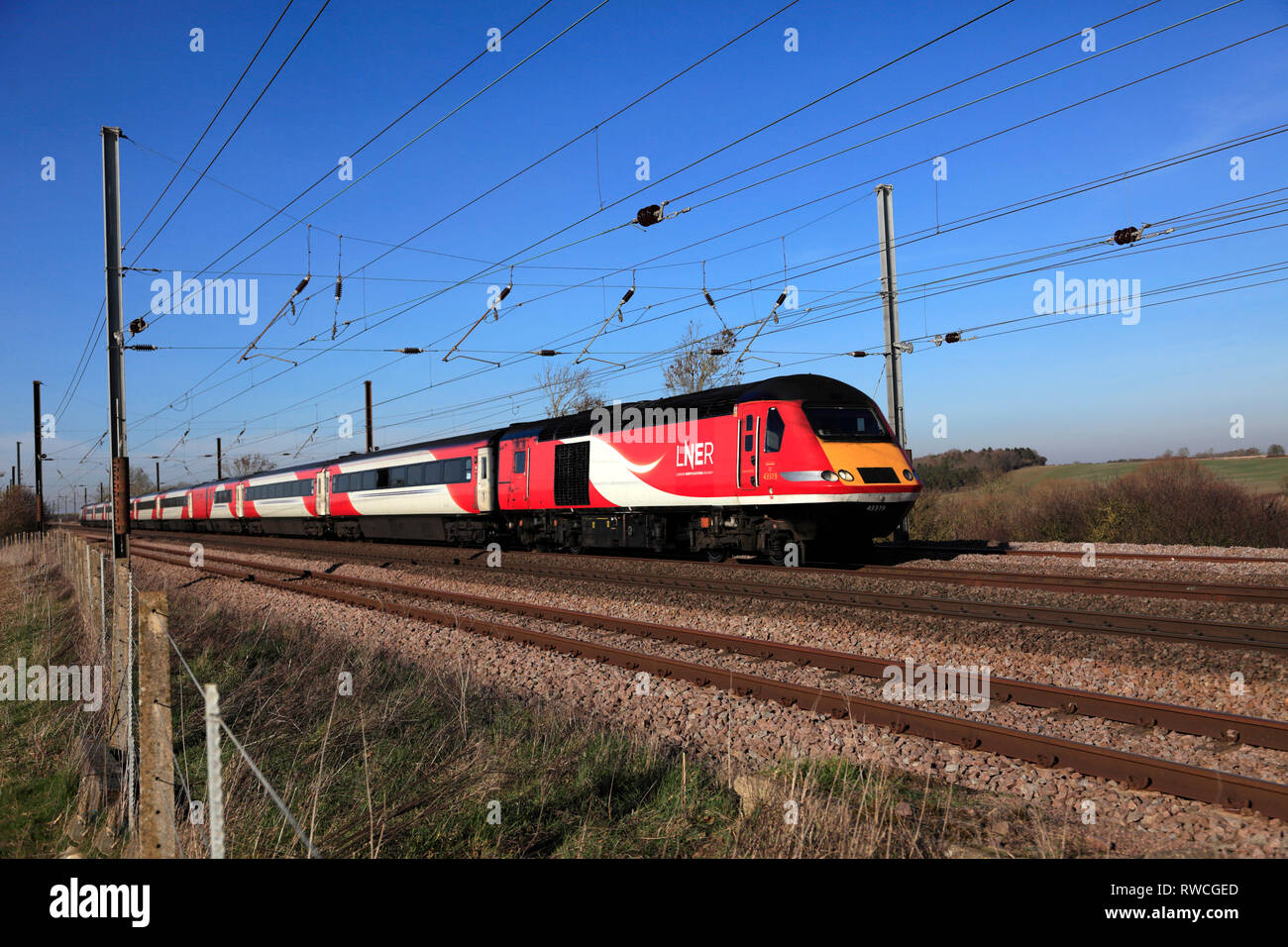 HST 43319 LNER train, London and North Eastern Railway, East Coast Main Line Railway, Grantham ...