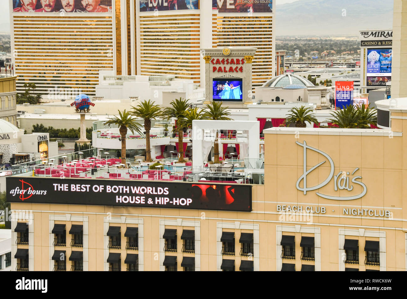 LAS VEGAS, NV, USA - FEBRUARY 2019: Aerial view of the Drai's Nightclub ...