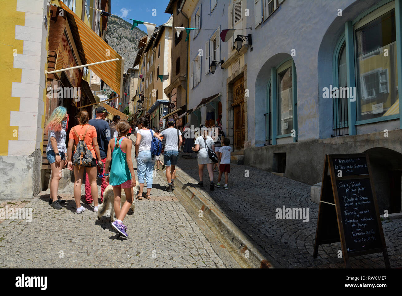 Street in the Old Town of Briancon, the highest town in France ...