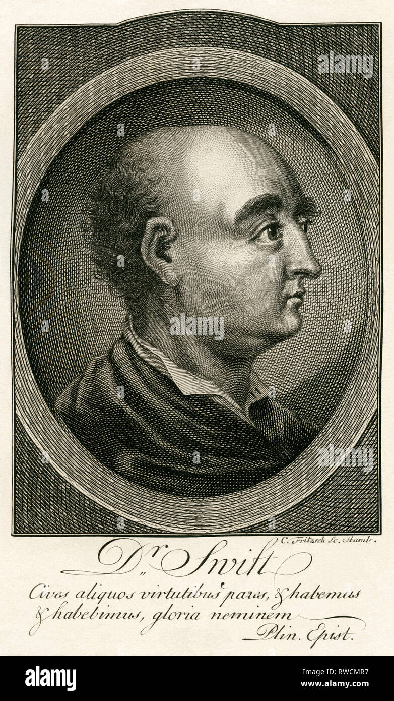 Ireland, Dublin, Jonathan Swift, copperplate engraving by C. Fritzsch ...