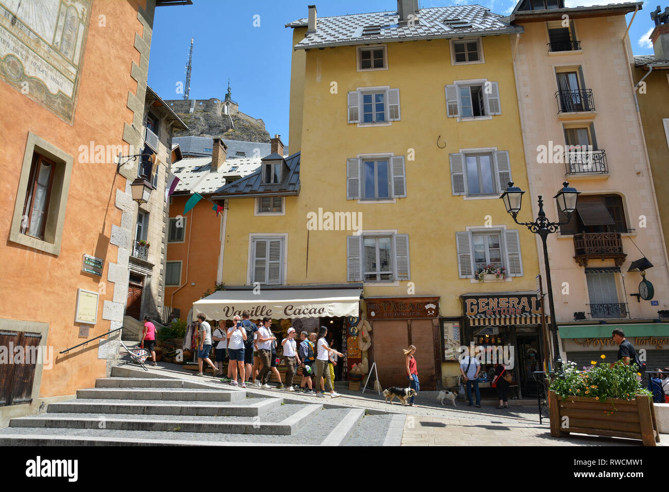 Street in the Old Town of Briancon, the highest town in France ...