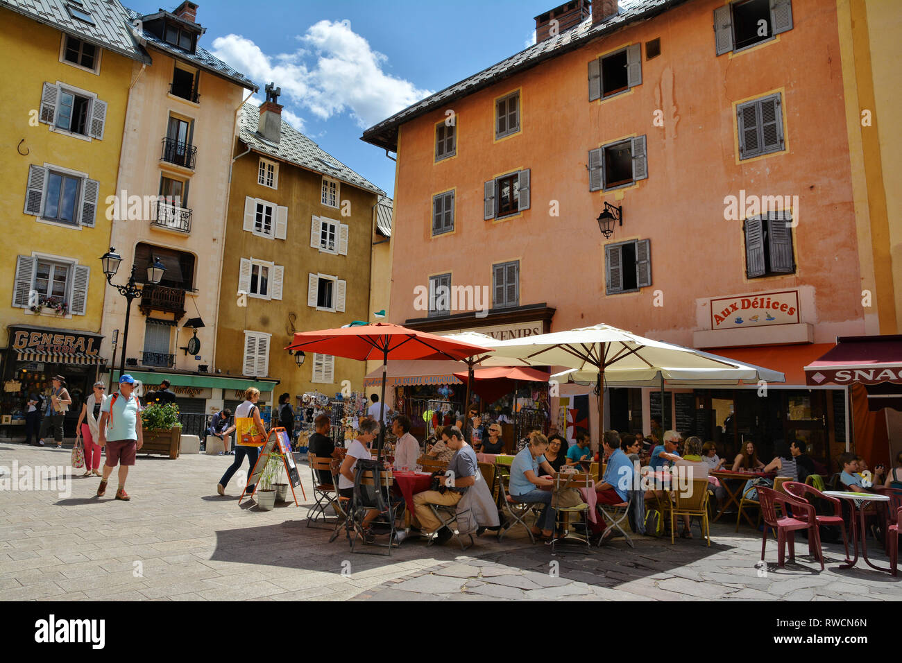 Street in the Old Town of Briancon, the highest town in France ...