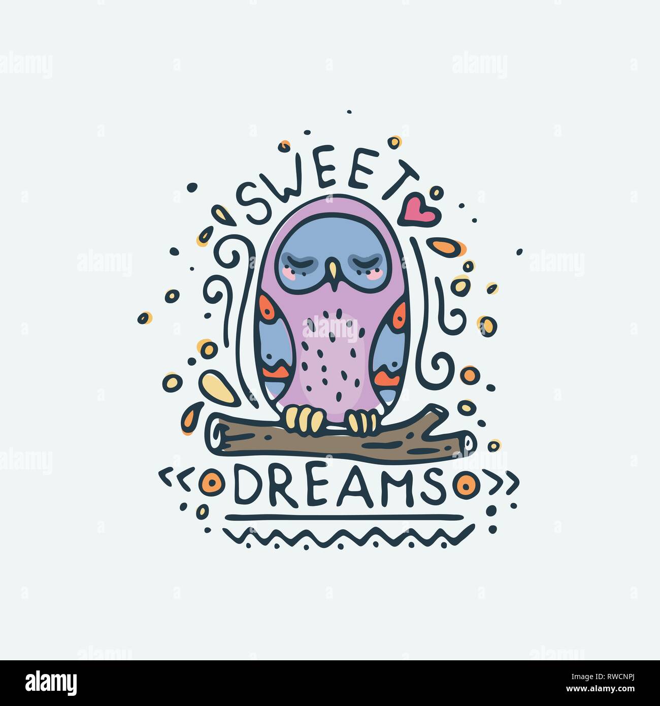 Sweet dreams. Cute little animal with lettering. Cartoon hand drawn ...