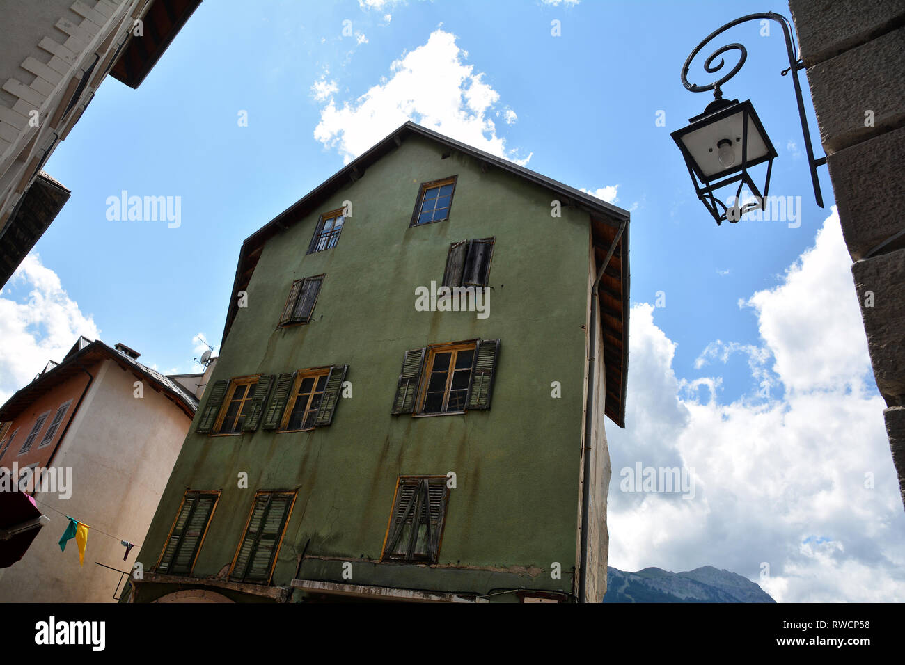 Street in the Old Town of Briancon, the highest town in France ...