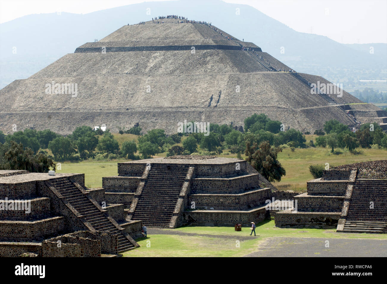 Pyramid of The Sun and the Avenue of the Dead in the distance seen from ...