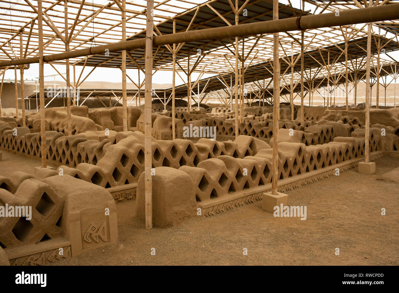 Adobe walls of the city of Chan Chan, capital of the Chimú kingdom ...