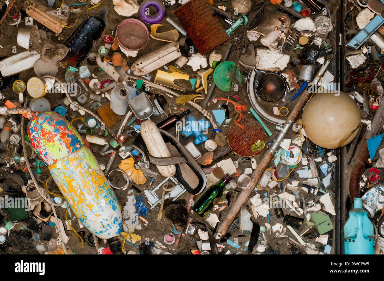 A collection of ocean trash collected near Newport, Oregon on display ...