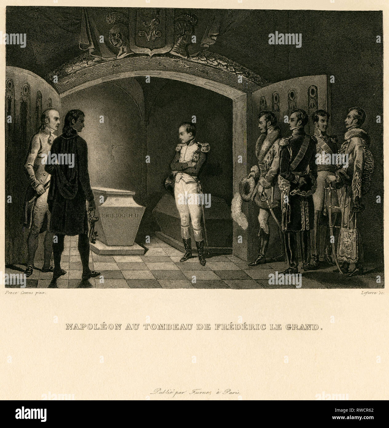 Napoleon Bonaparte at the tomb of Frederick the Great, 1806, steel engraving by Lefevre after ...