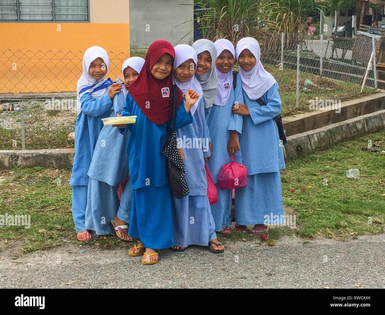 A group of Malay village schoolgirls in Langkawi, Malaysia Stock Photo ...