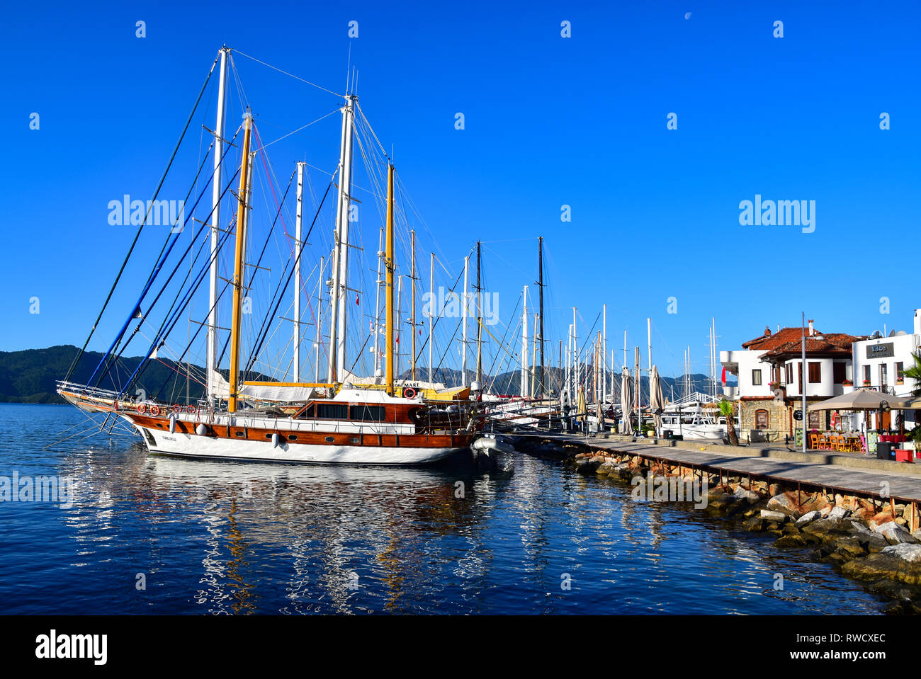 Gulets Boats at dock, Marmaris, Gulet Boat Cruise, Mediterrean Sea ...