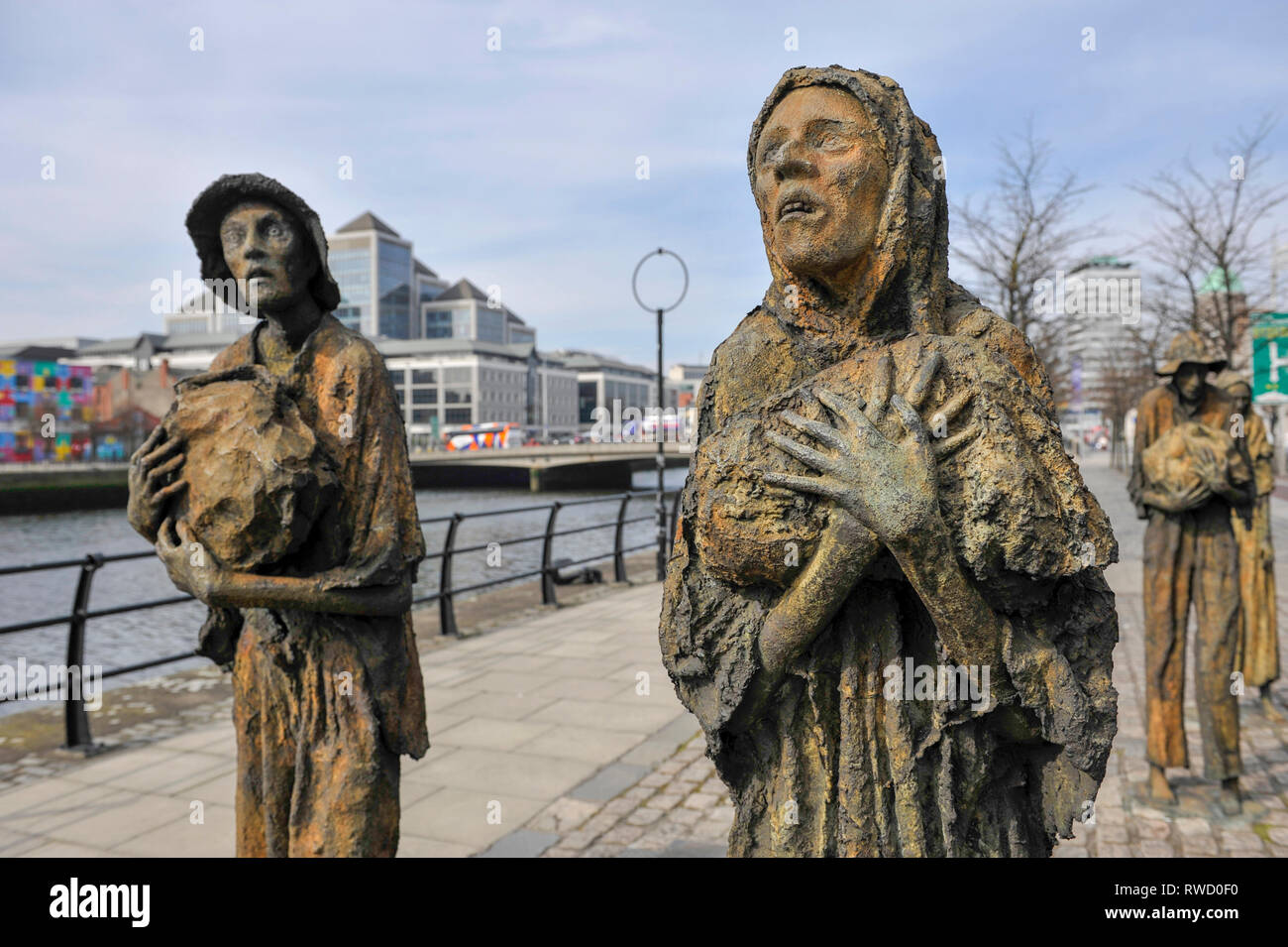 Famine Memorial Sculpture Dublin -Customs house -Rowan Gillespie Stock ...