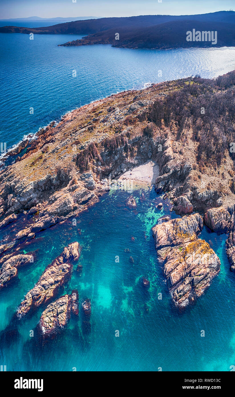 Aerial view of a stunning seacoast and Primorsko in Bulgaria Stock ...