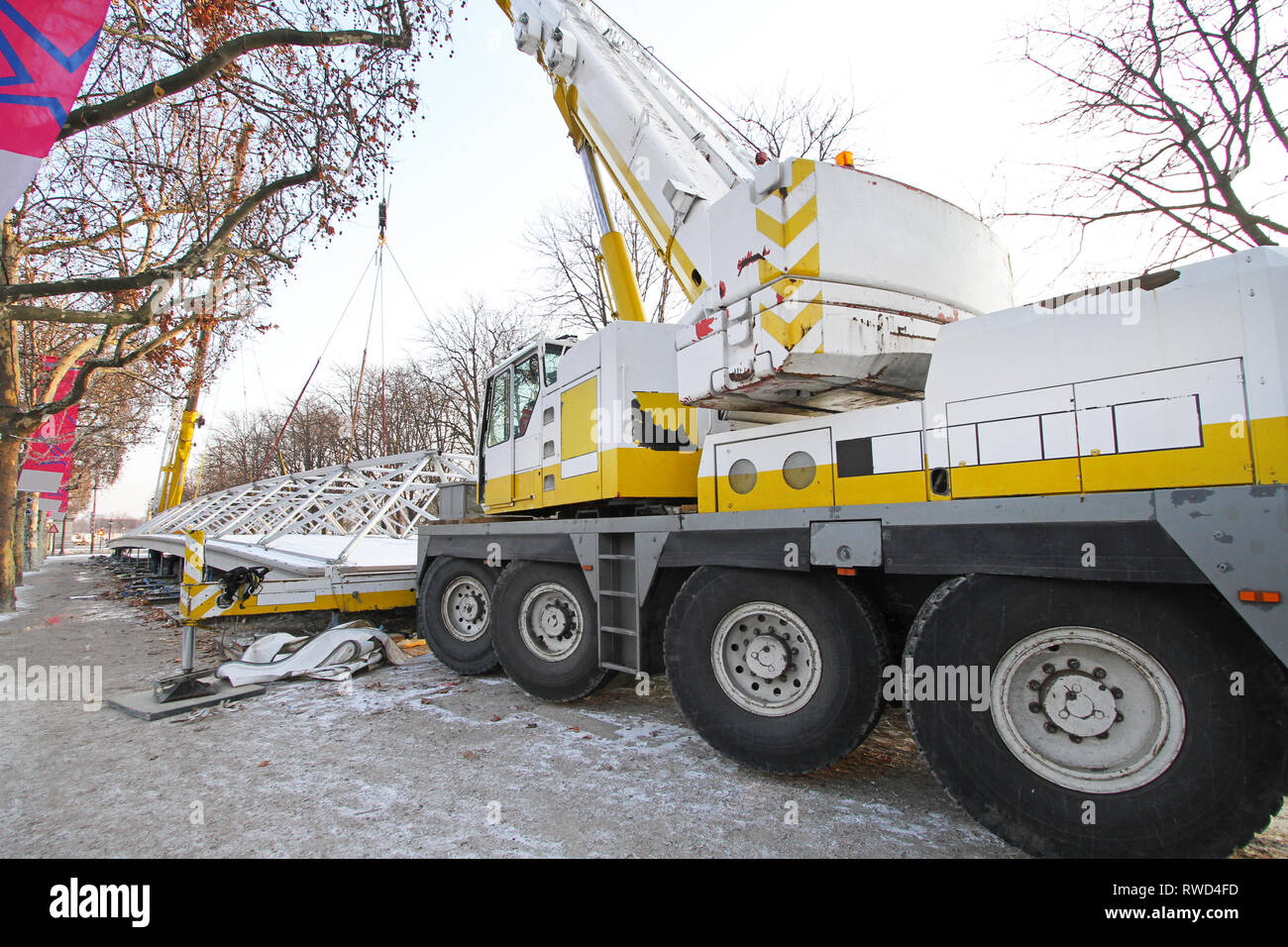 Mobile Crane Truck Lifting Structure at Construction Site Stock Photo ...
