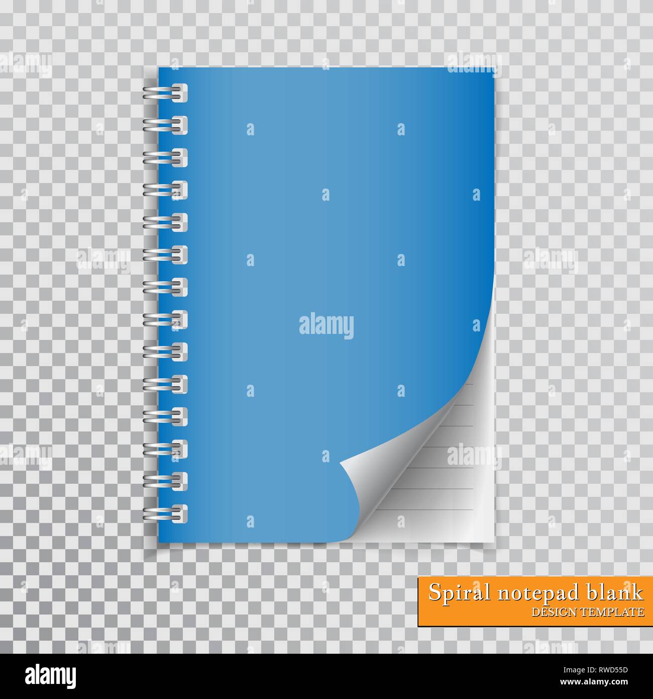 Realistic spiral notepad blank with cornered sheet of paper mock up on transparent background ...