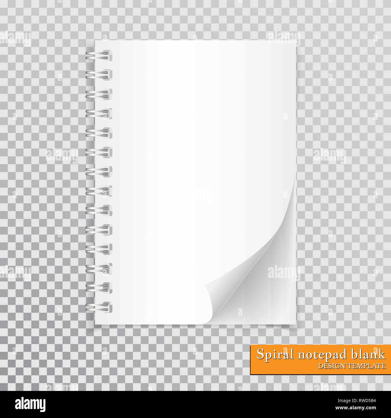 Realistic spiral notepad blank with cornered sheet of paper mock up on ...