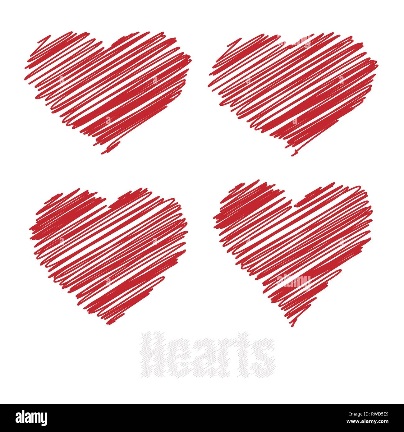 Scribble hearts, Red drawings hearts, vector illustration Stock Vector ...