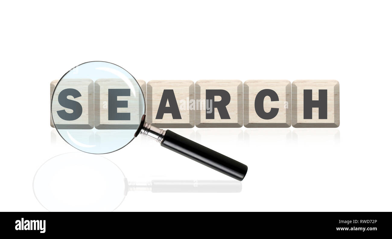 Word search with magnifying glass Cut Out Stock Images & Pictures - Alamy