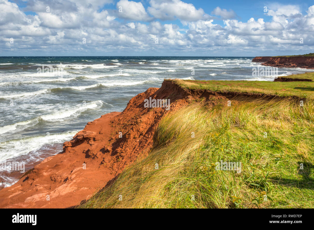 Red sandstone cliffs, Cavendish, Prince Edward Island National Park ...