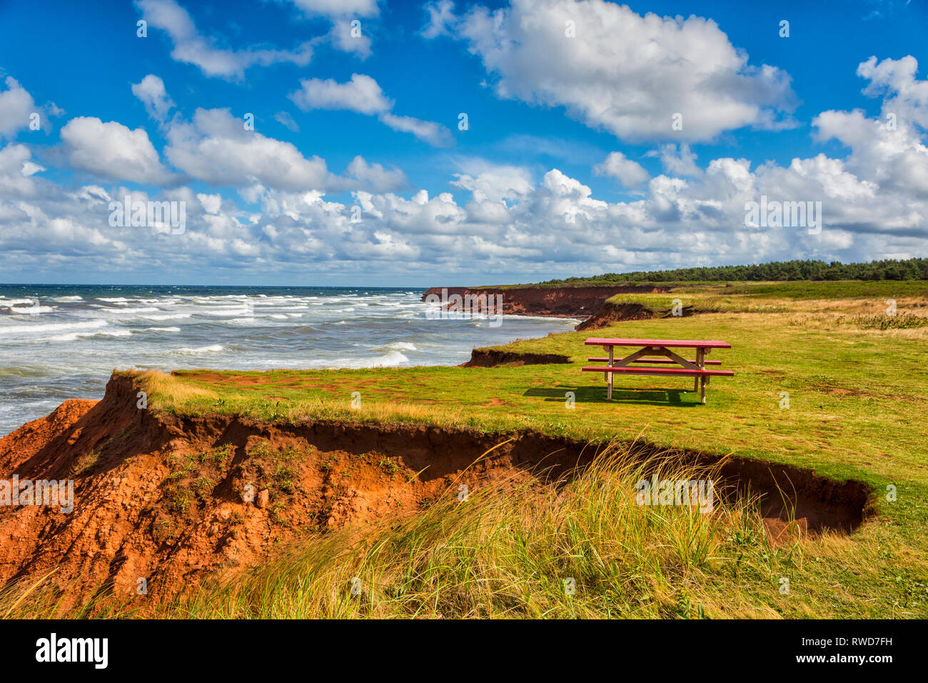 Red sandstone cliffs, Cavendish, Prince Edward Island National Park ...