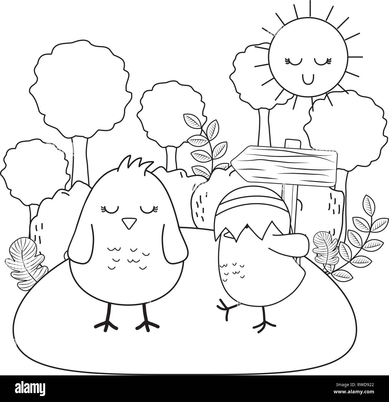 little chicks easter characters in garden scene Stock Vector Image ...