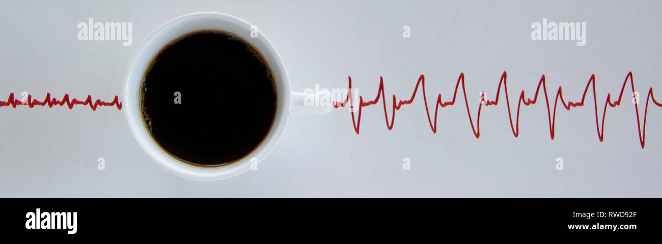Coffee cup with electrocardiogram lines on white background Stock Photo ...
