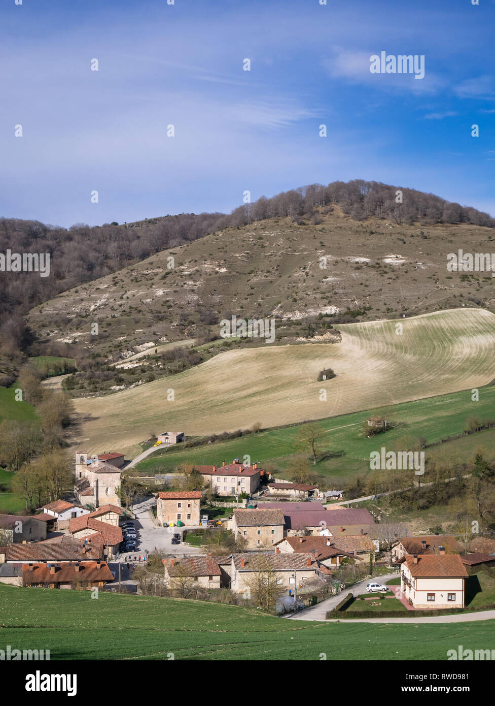 View over the village of Okina, Alava, Basque Country, Spain Stock ...